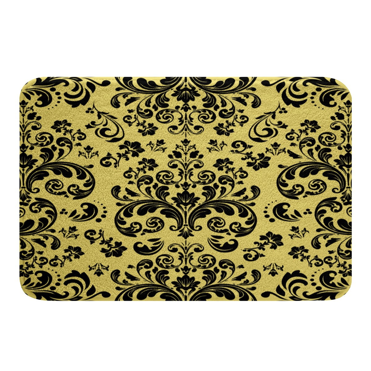 Gothic 16"X24" Bath Mat Gold Black Damask Floral Bathroom Rug Goth ...