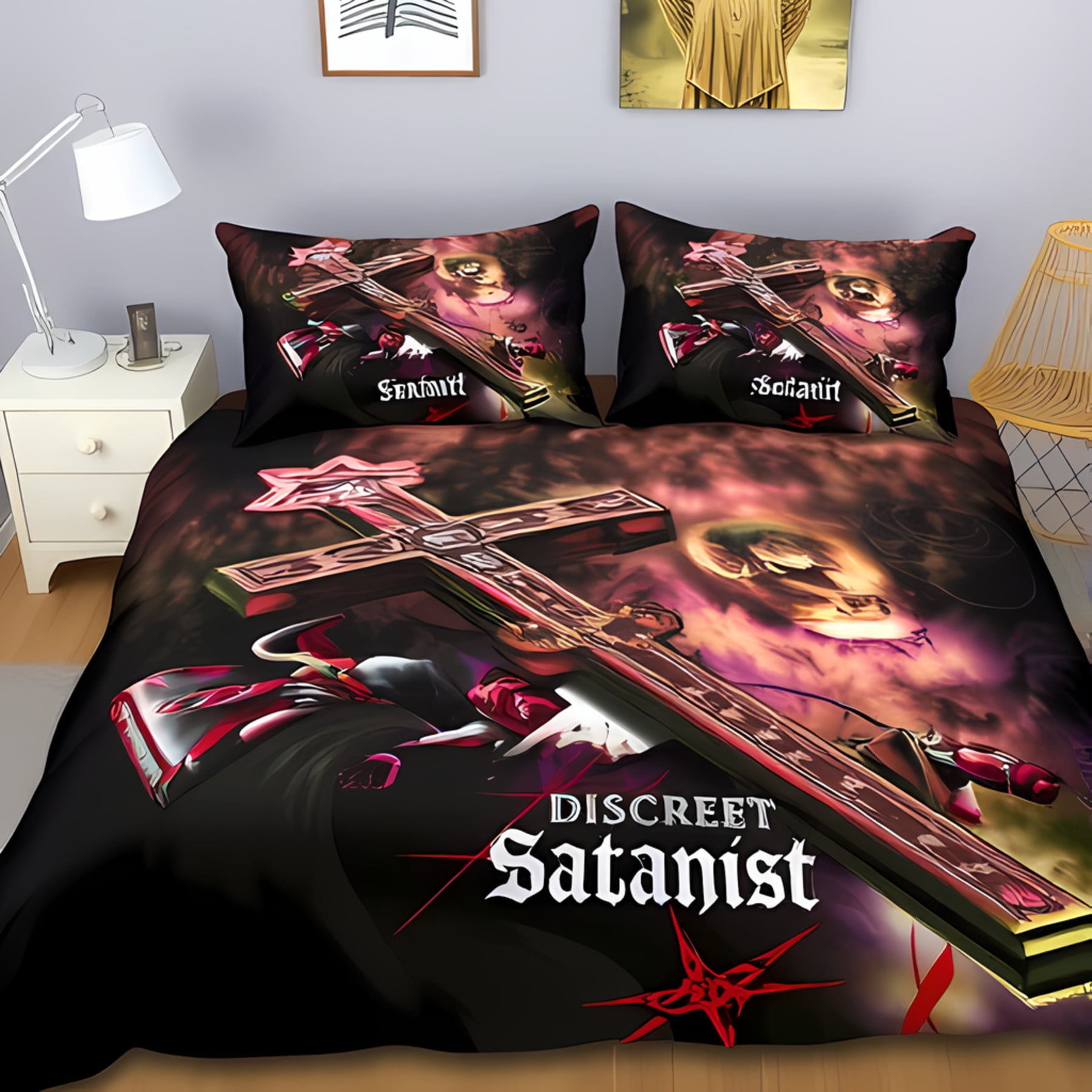 Gothic 3-Piece Duvet Cover Set Cross Design Dark Bedding for a Unique ...