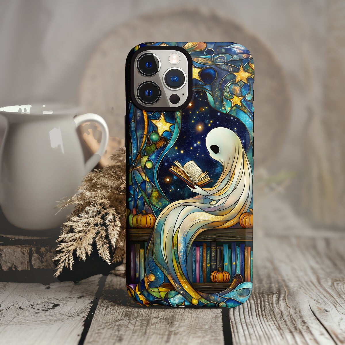 Gothic 3D Stained Glass Style Case with a Ghost Reading a Book for ...
