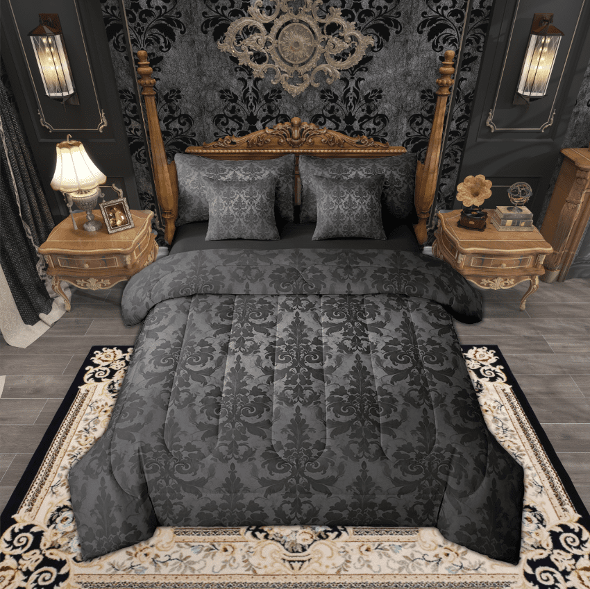 Gothic 7 Piece Comforter Set Full Bed in a Bag,Adults Black Damask ...