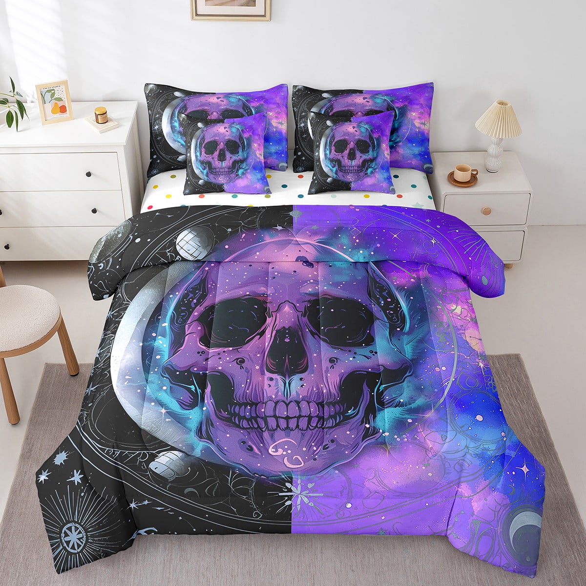 Gothic 7 Piece Comforter Set Full Bed in a Bag Sugar Skull Sheet Set ...