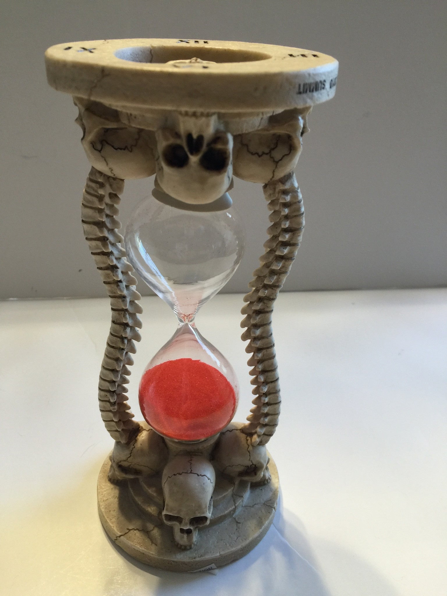 Gothic Alchemy Graveyard 4 Skulls With Skeleton Spine Bones Sand Timer ...