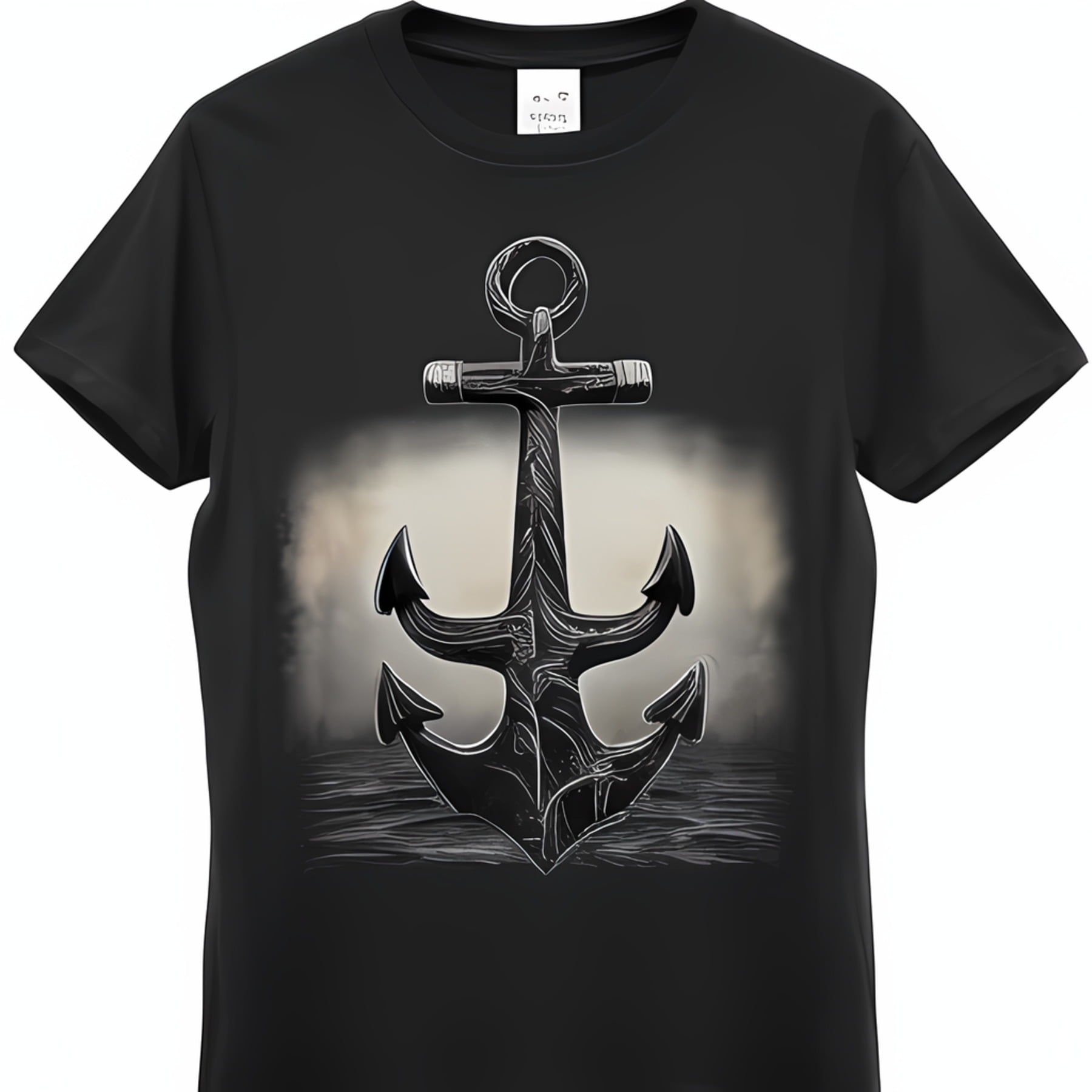 Gothic Anchor Illustration Black T-Shirt with MysTeerious Stone GFJ ...