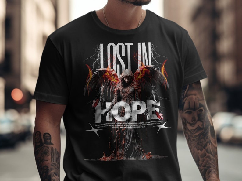 Gothic Angel T-Shirt, Dark Fantasy Art Shirt, Fire and Wings Tee ...