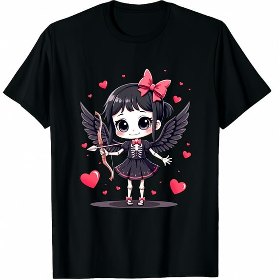 Gothic Anime Skeleton Cupid Dark Valentine Kawaii Graphic Black T-Shirt ...