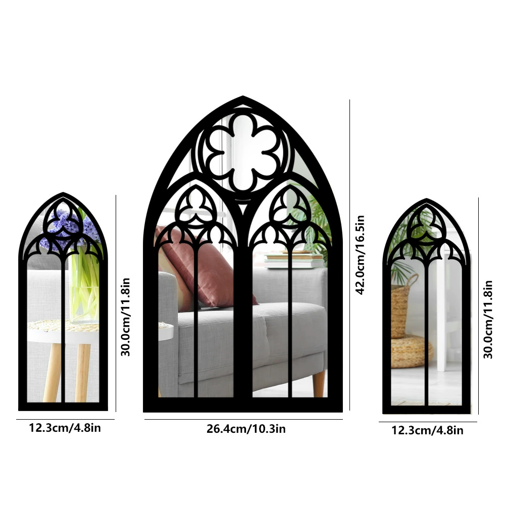 Gothic Arch Garden Mirror Wooden Frame Decorative Wall Mirror Black ...