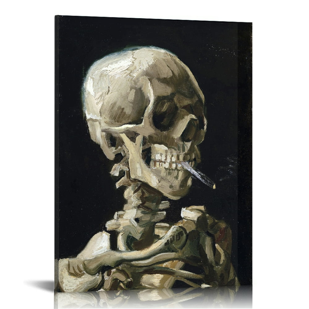 Gothic Art Skull of a Skeleton with Burning Cigarette Canvas Wall Art ...