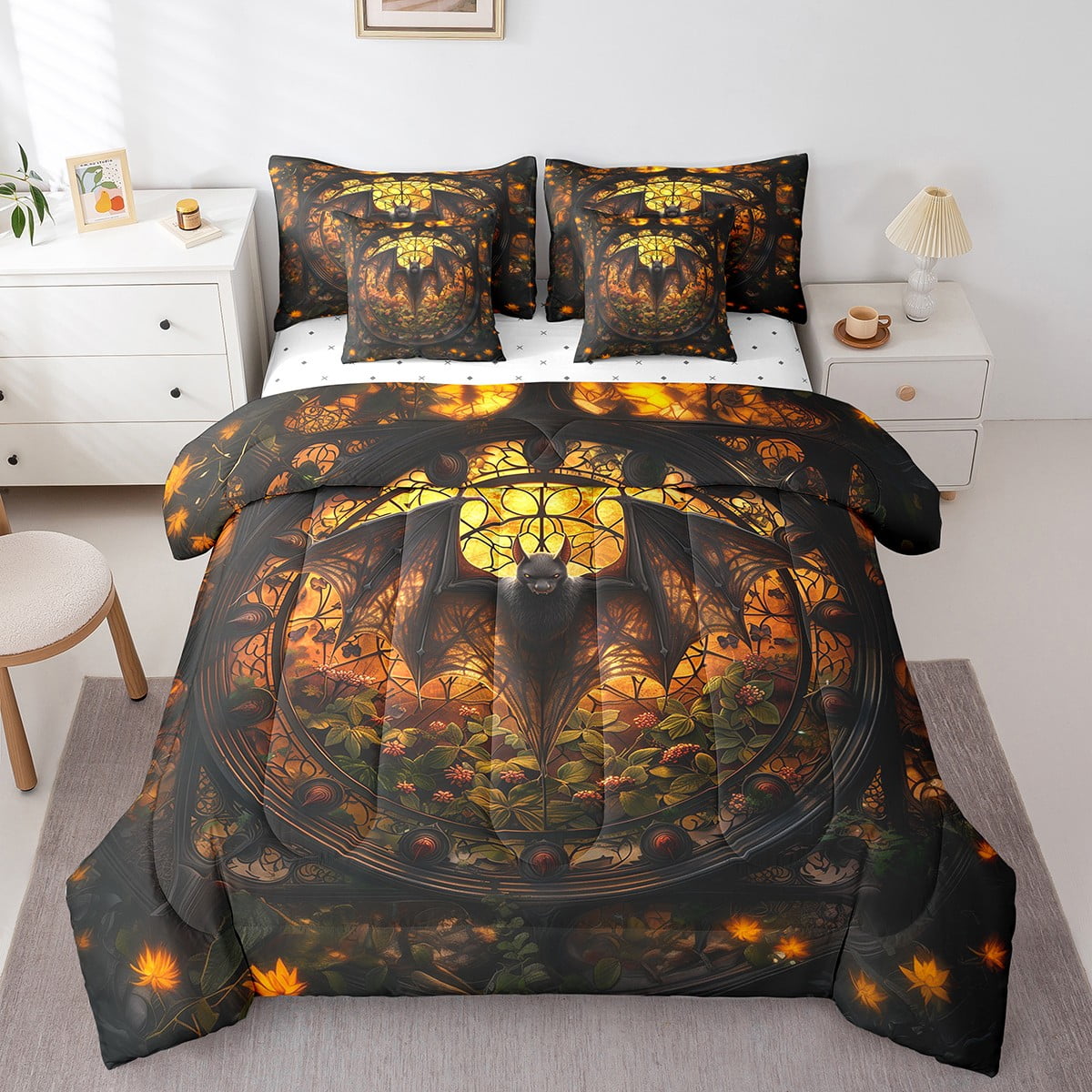 Gothic Bat Bed In A Bag Queen Spooky Goth Teens Comforter Set,Exotic ...