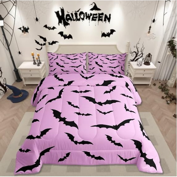 Gothic Bat Comforter Set Halloween Theme Bedding Set Toddler Size ...