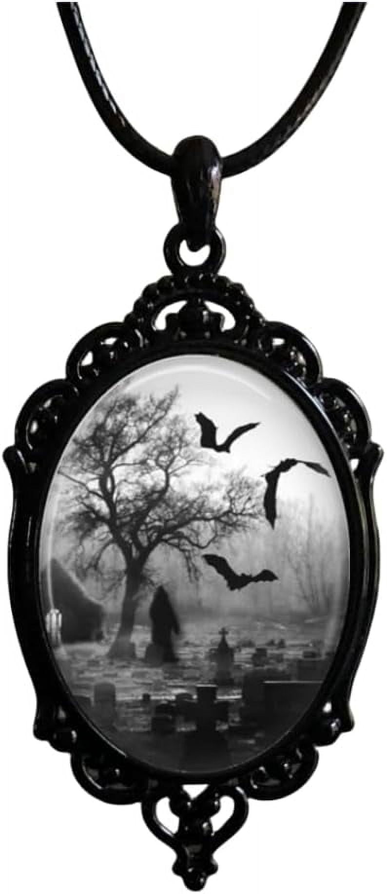 Gothic Bat Glass Pendant Necklace for Women Vintage Gothic Rope Chain ...