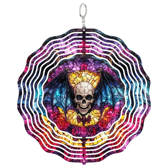 Gothic Bat Skull 3D Wind Spinner Kinetic Stainless Steel Spooky Home ...