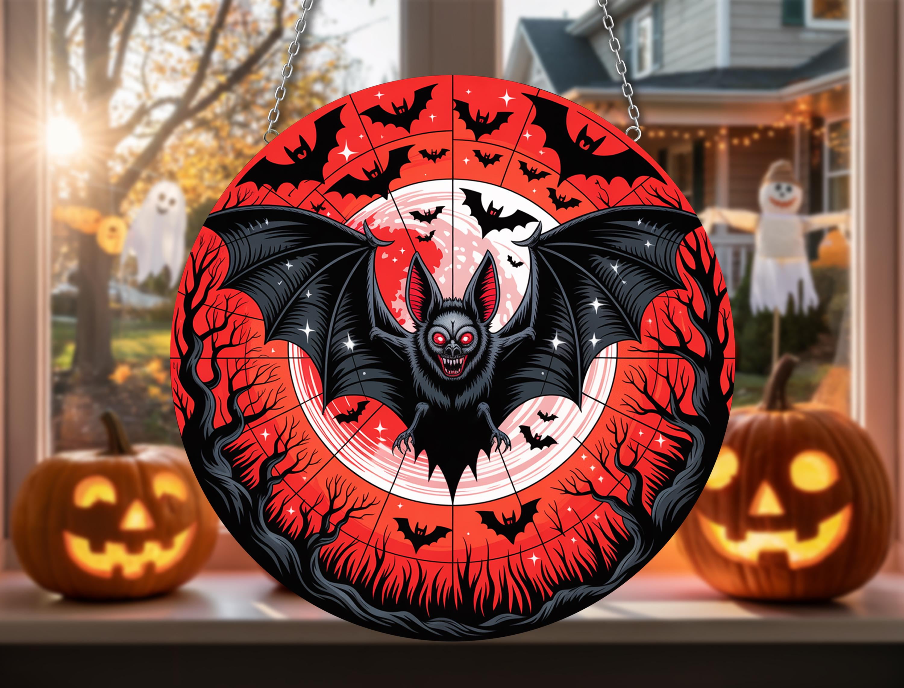Gothic Bat Suncatcher â€“ Halloween Window Hanging â€“ Blood Moon ...