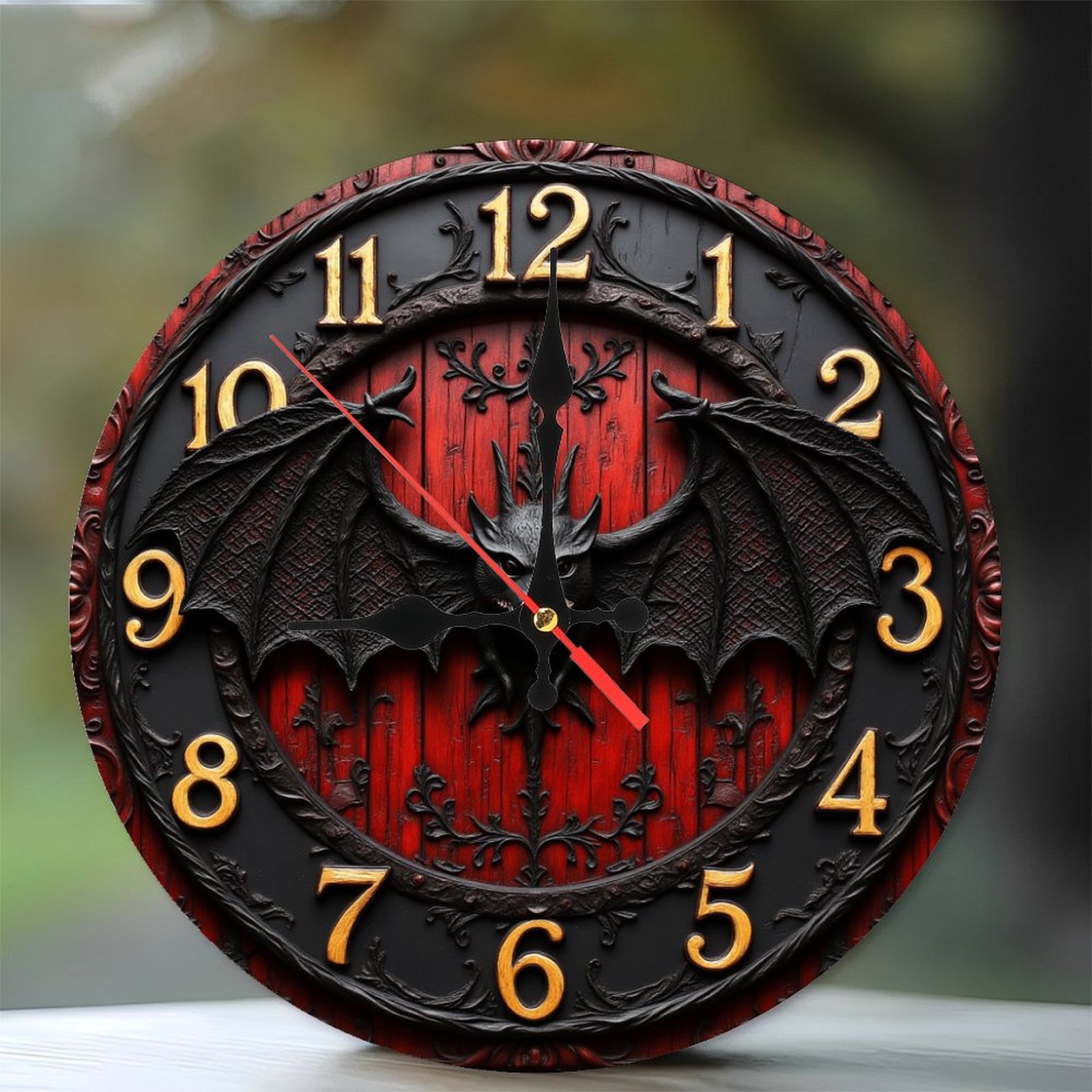 Gothic Bat Wall Clock 10-Inch Silent Wooden Wall Clock, Battery ...