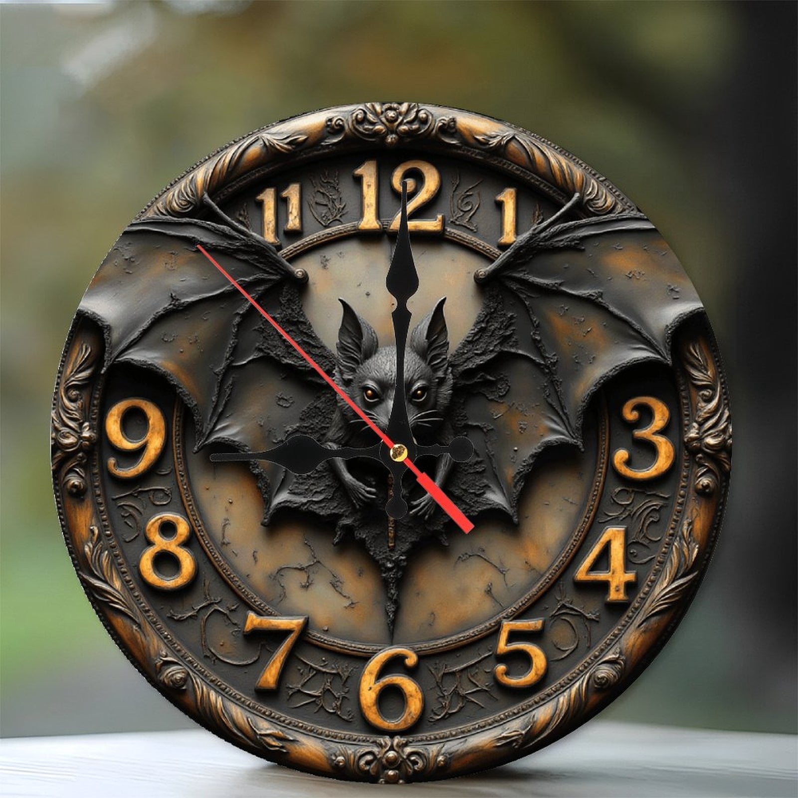 Gothic Bat Wall Clock Vintage Home Decor 10-Inch Silent Wooden Wall ...