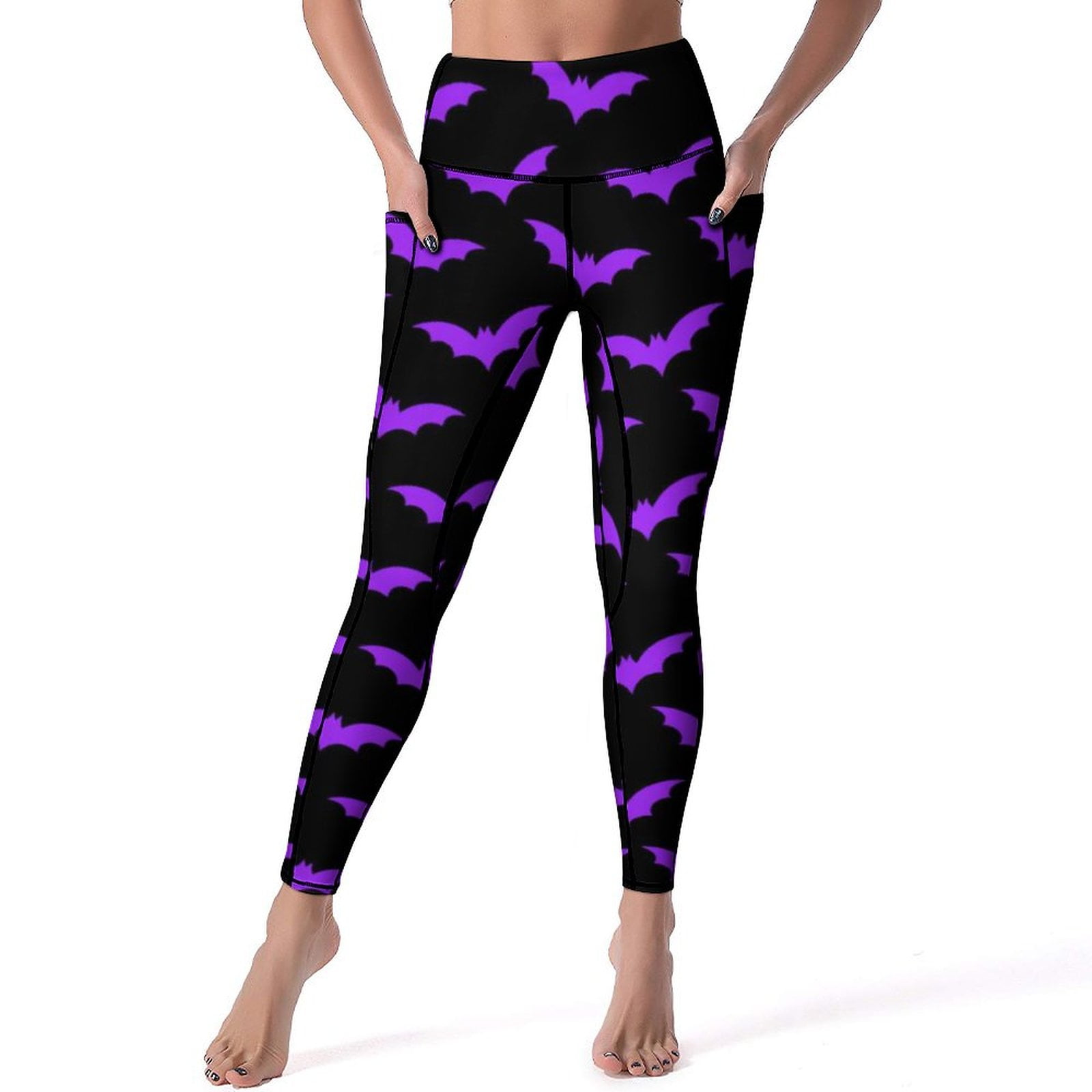 Gothic Bat Yoga Pants White Bats With Swirls Leggings Sexy Push Up ...