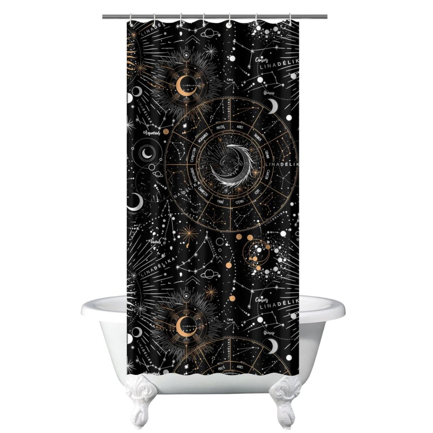 Gothic Bathroom Shower Curtain Celestial Sunburst Moon Star Night Theme ...