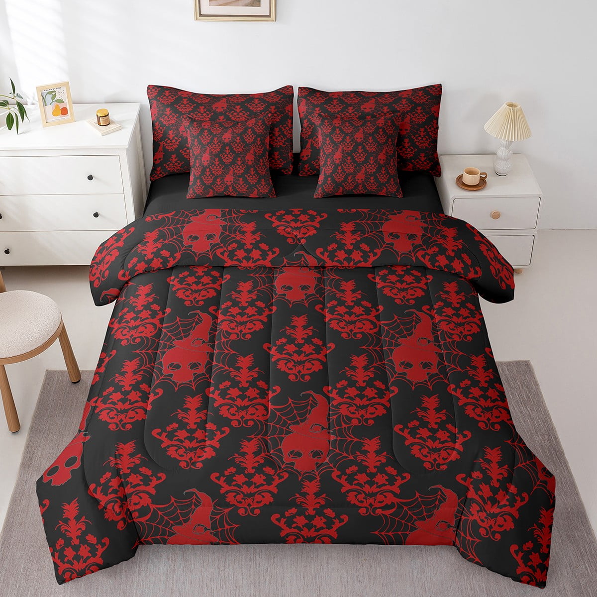 Gothic Bed in a Bag King Size Comforter Set 7 Pieces Spooky Damask ...