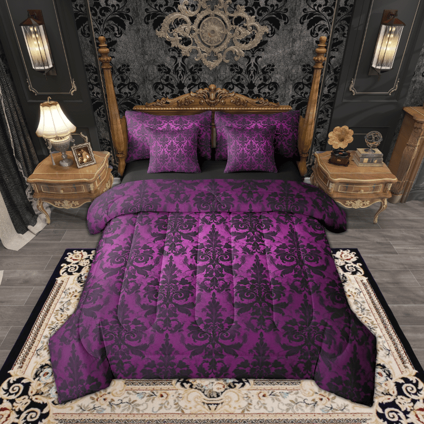 Gothic Bed in a Bag Queen Comforter Set 7 Piece,Adults Black Damask ...