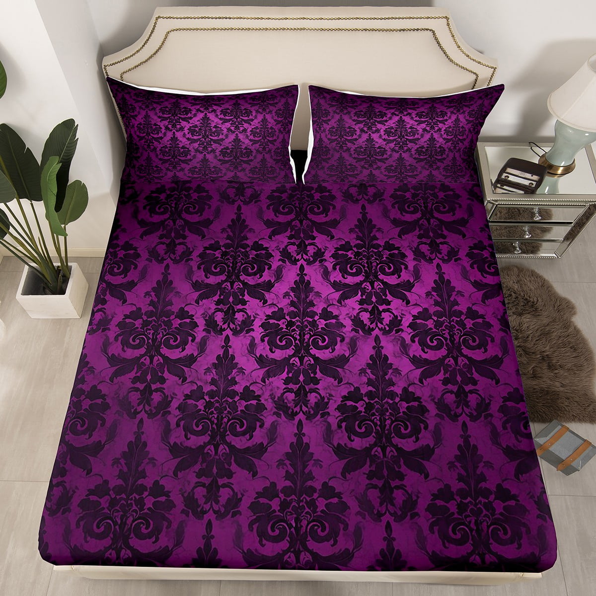 Gothic Bed Sheets Adults Black Damask Fitted Sheet,Victorian Sheets ...