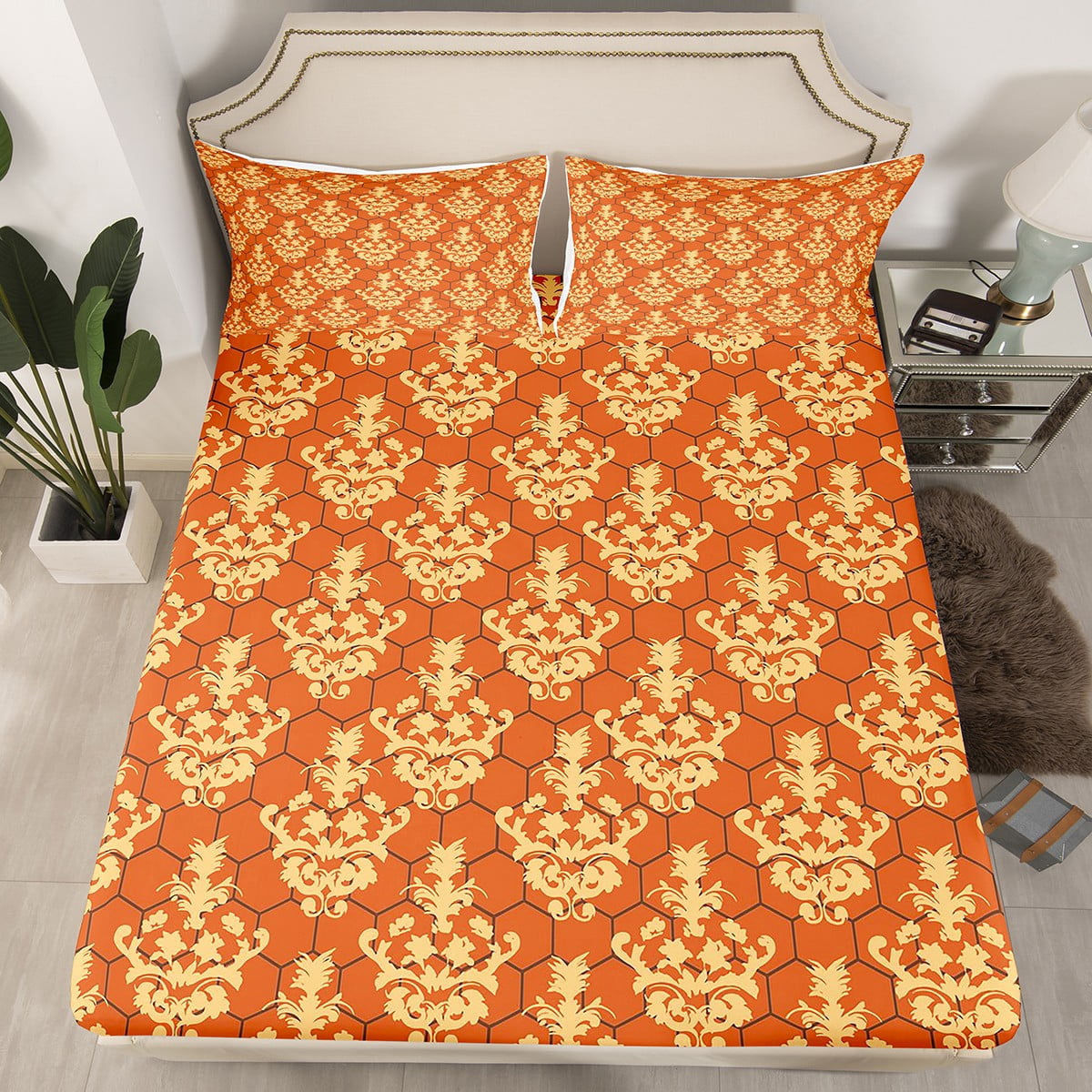 Gothic Bed Sheets Adults Black Damask Fitted Sheet,Victorian Sheets ...