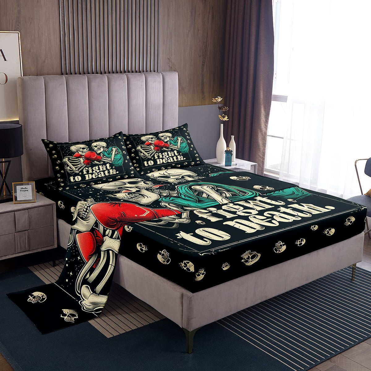 Gothic Bed Sheets Set Sugar Skull Boxing Gloves Sheets,Fight ...