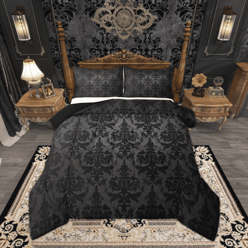 Gothic Bedding Sets Victorian Comforter Set,Black Damask Comforter Set ...