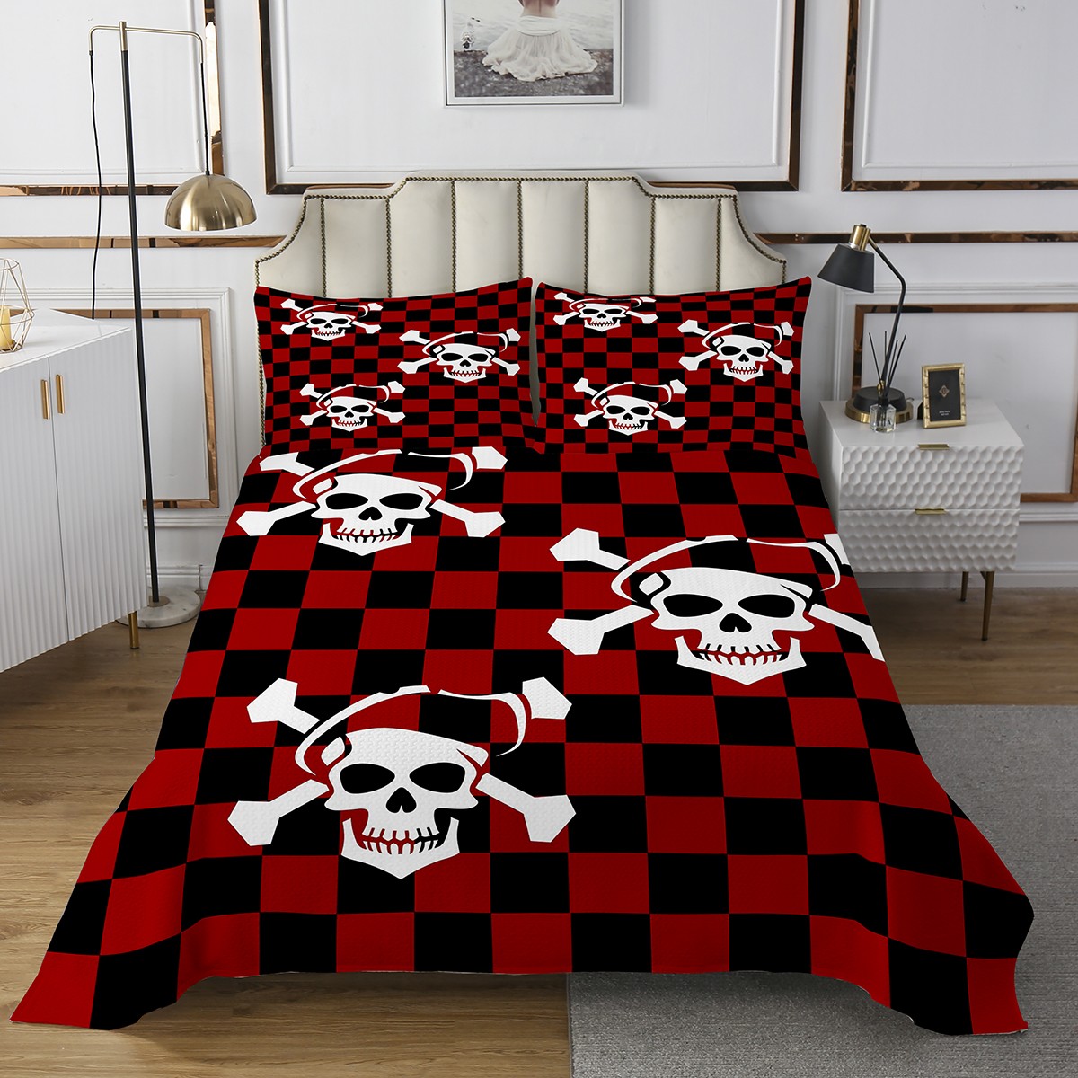Gothic Bedspread Set Queen Size Ocean Nautical Skull Coverlet Set Teen ...