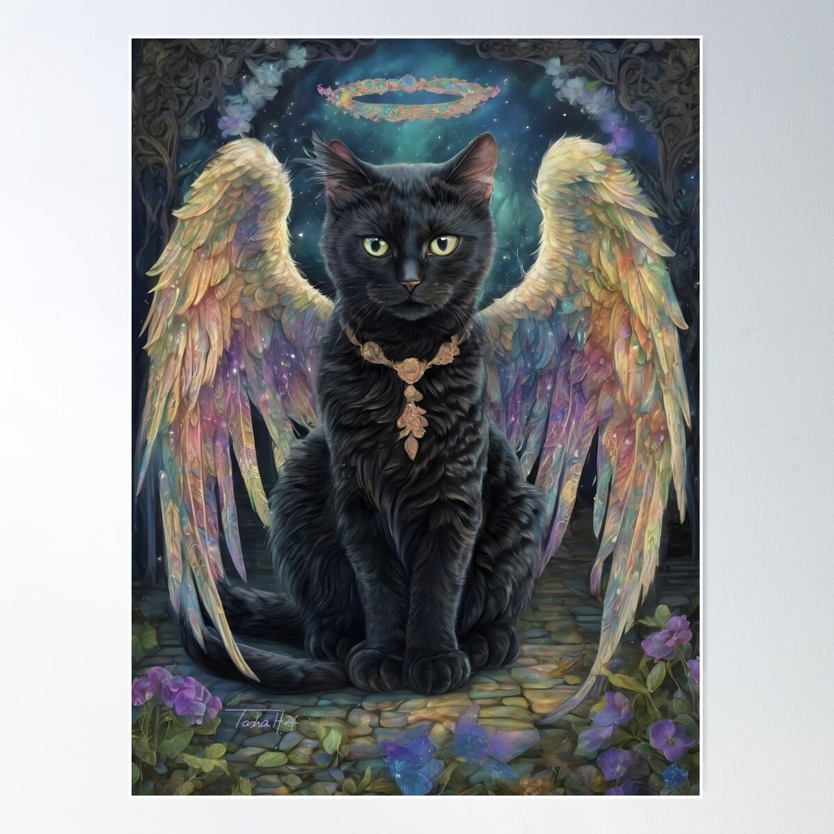 Gothic Black Angel Cat Poster Wall Art, Modern Wall Decor For Living ...