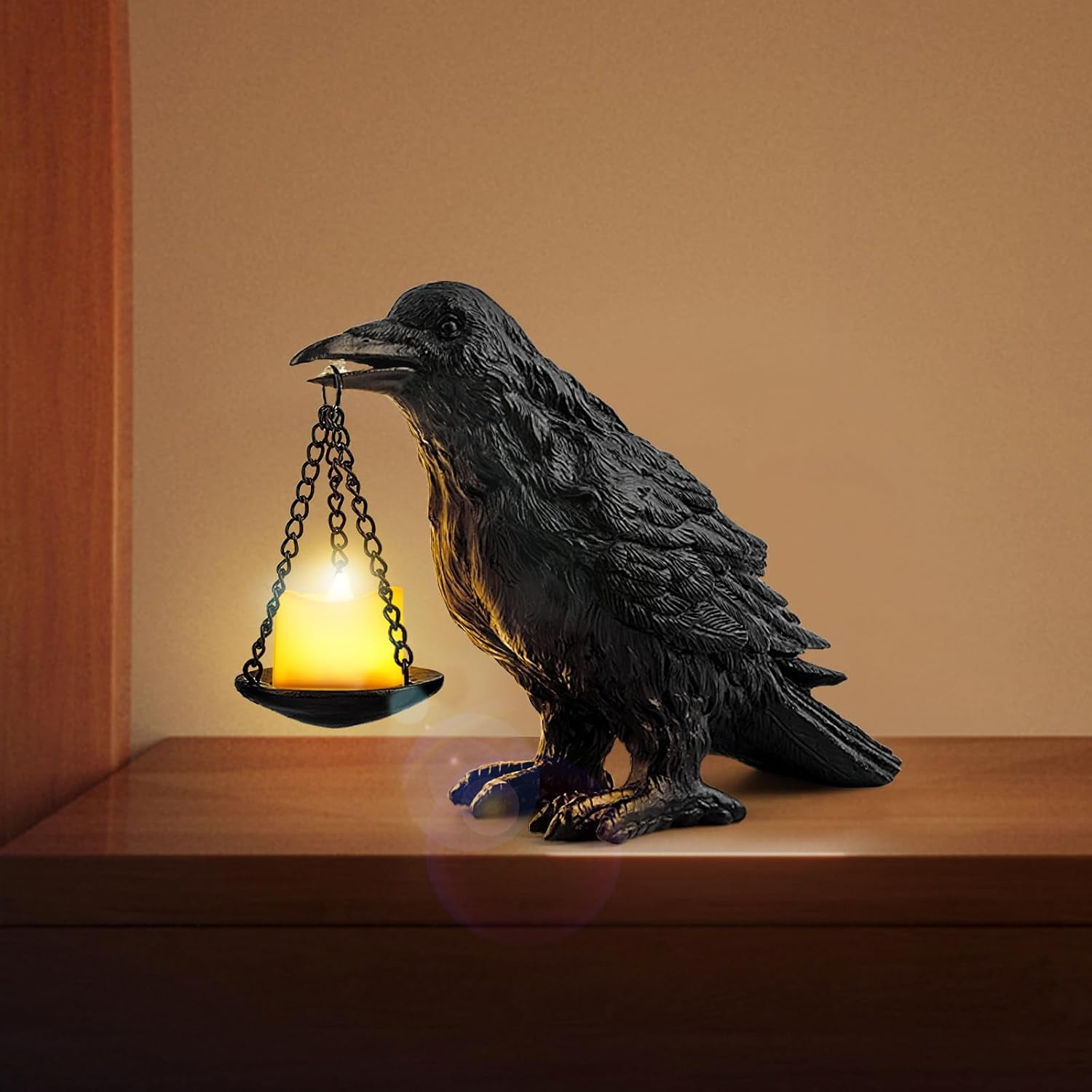 Gothic Black Bird Tealight Holder Halloween Decorations Indoor Raven ...