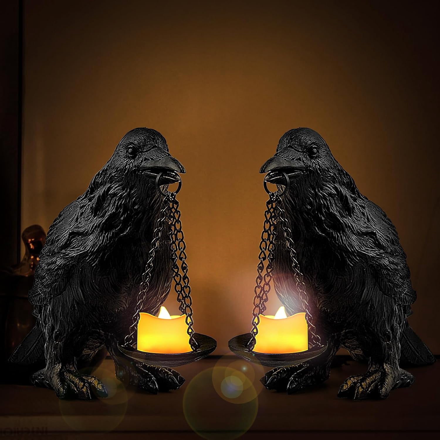 Gothic Black Bird Tealight Holder Halloween Decorations Indoor Raven ...