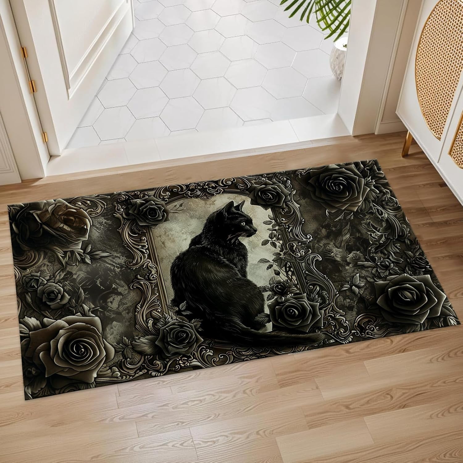 Gothic Black Cat Indoor Door Mat, 17x29.5 Inch, Floor Area Rug for ...