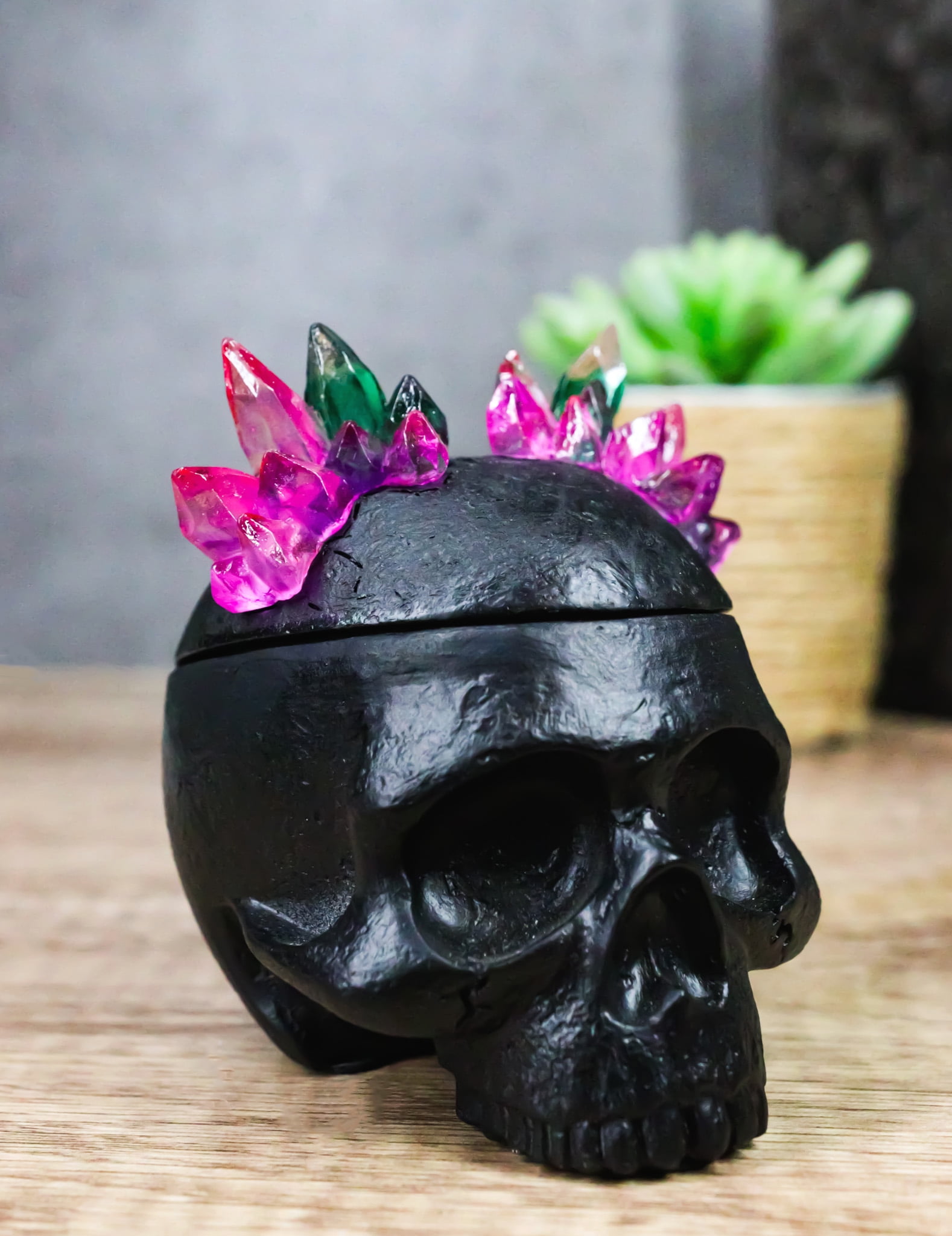 Gothic Black Cranium Skull with Crystals Crown Decorative Jewelry Box ...