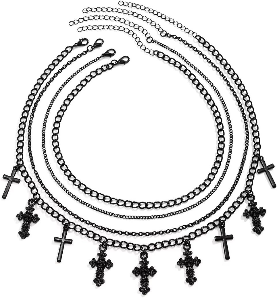 Gothic Black Cross Chain Necklace Layered Cross Pendant Necklace Y2K ...