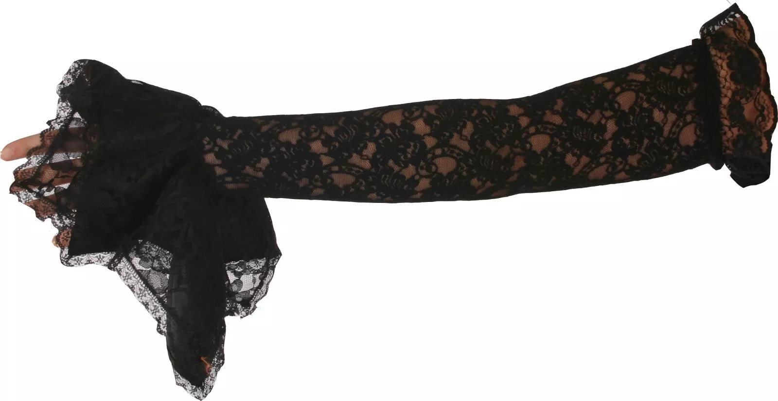 Gothic Black Fingerless Flair Bridal Bridesmaid Prom Opera Long Gloves ...