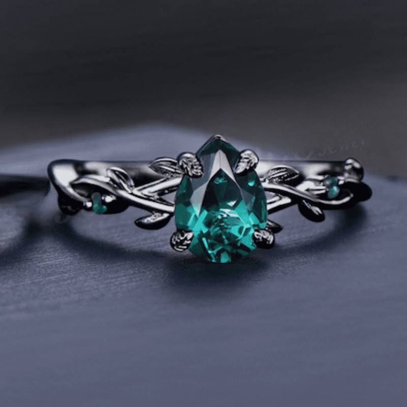 Gothic Black Gold Pear Emerald Engagement Ring Vintage Promise Ring ...