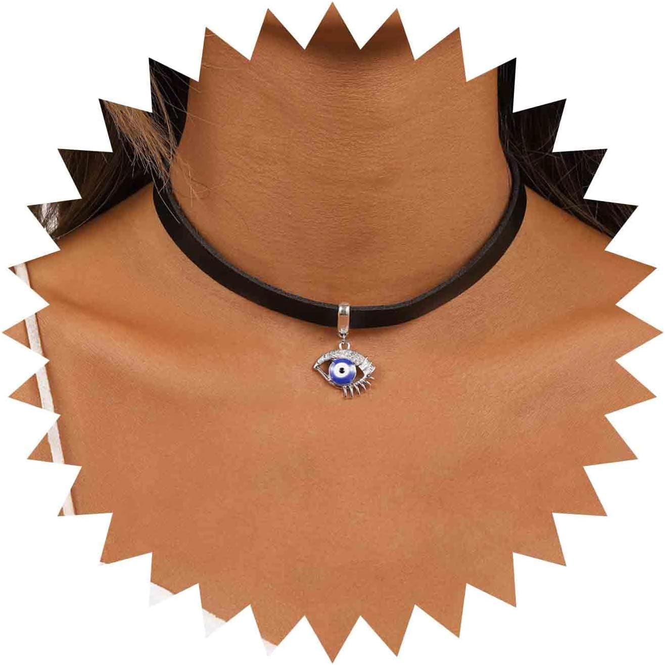 Gothic Black Leather Choker Necklace Halo Onyx Pendant Necklace ...