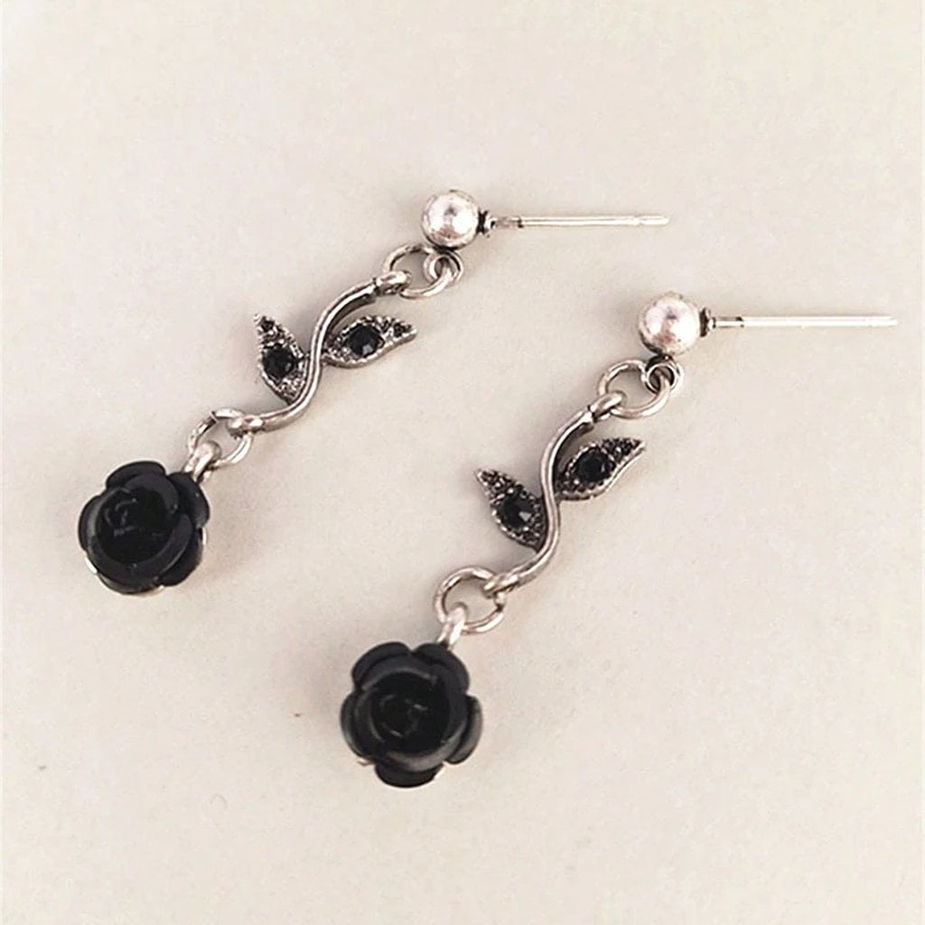 Gothic Black Rose Earrings Victorian Style Witch Jewelry Romantic Dark Aesthetic - Walmart.com