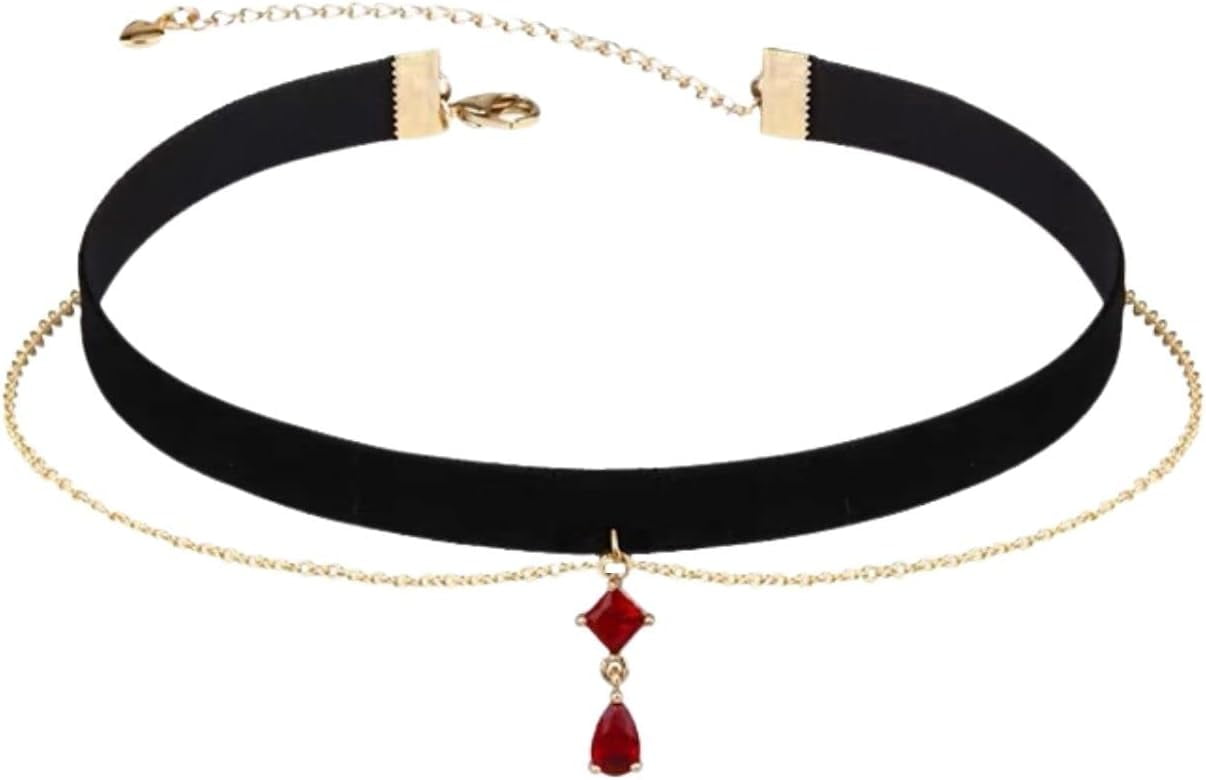 Gothic Black Velvet Red Pendant Choker Necklace for Women Lace Chokers ...