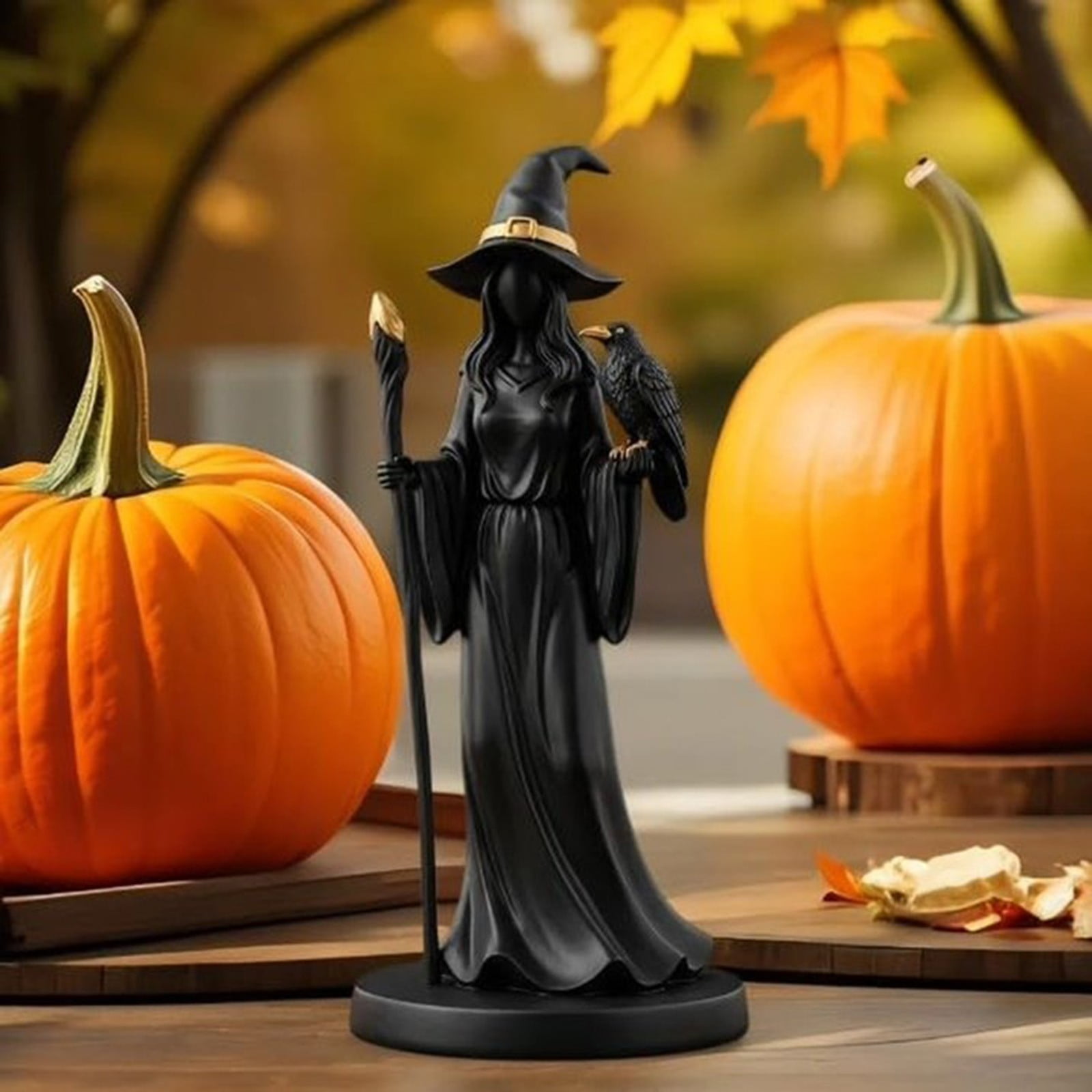 Gothic Black Witch Sorceress Figurine with Raven - Halloween Witch ...