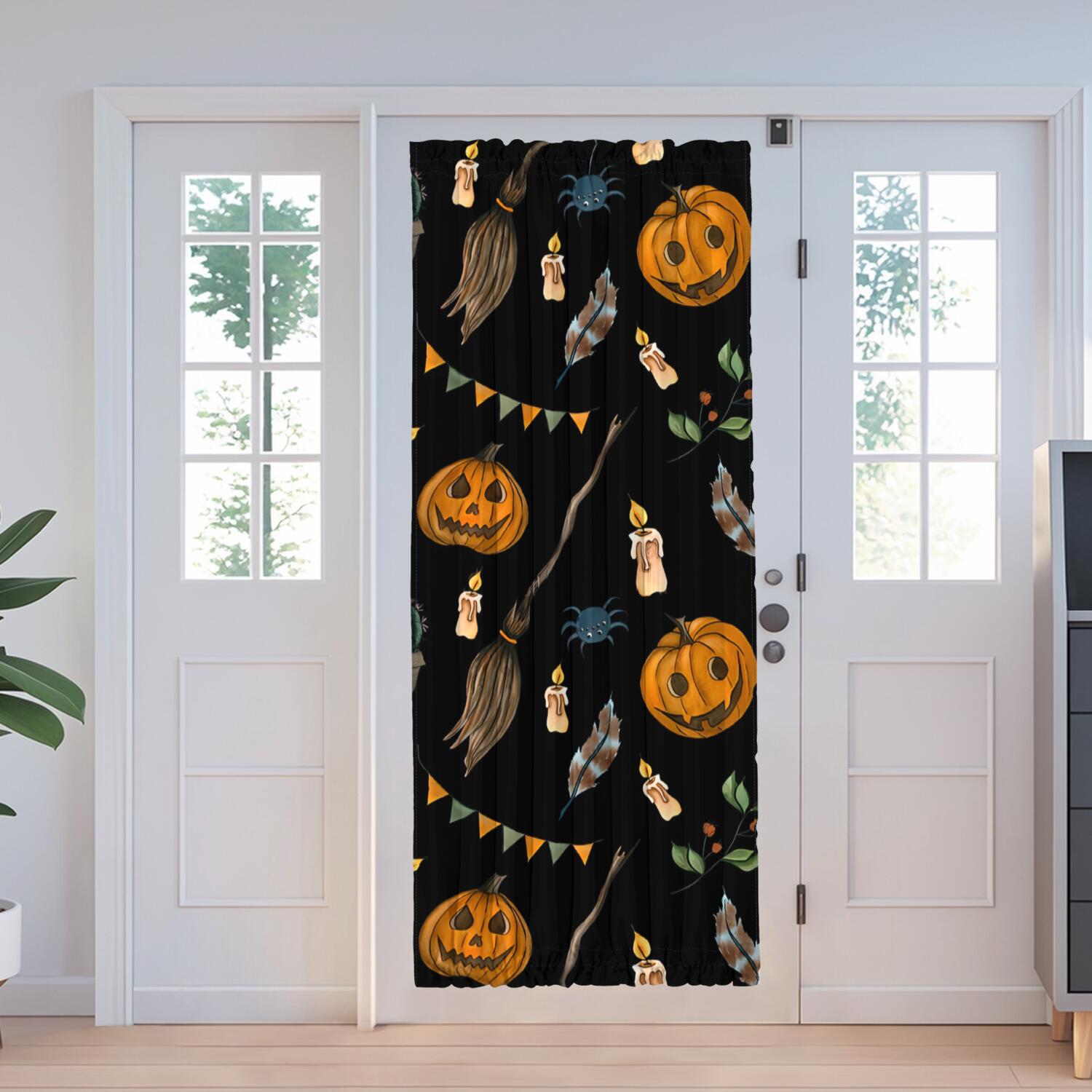 Gothic Blackout Door Curtain with Full Moon and Witch Design - Thermal ...