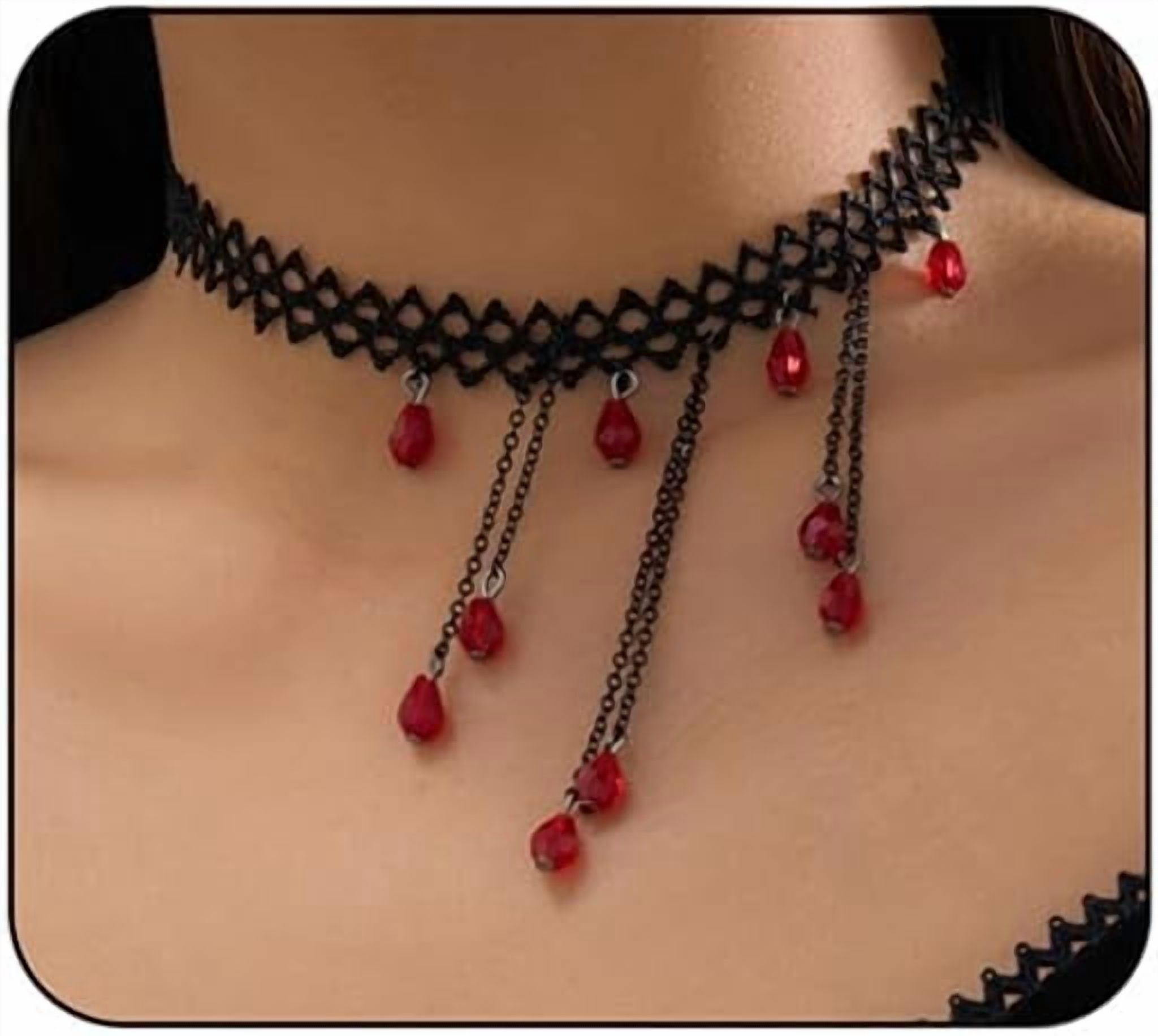 Gothic Blood Drop Fringe Necklace,Vintage Crystal Blooddrip Choker Punk ...