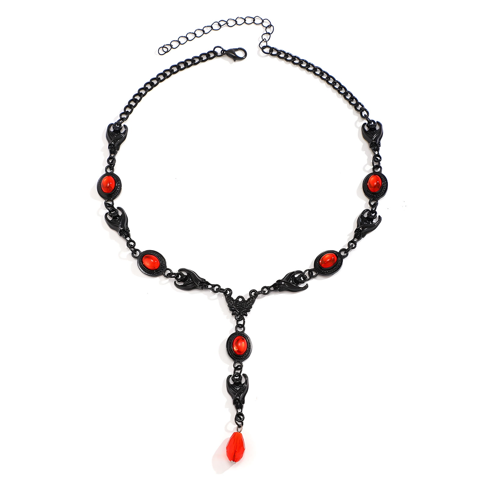 Gothic Blood Drop Y-Shaped Necklace Black/Red Crystal Teardrop Pendant ...