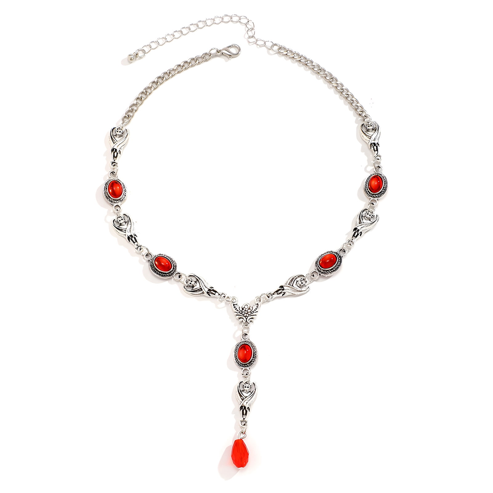 Gothic Blood Drop Y-Shaped Necklace Black/Red Crystal Teardrop Pendant ...