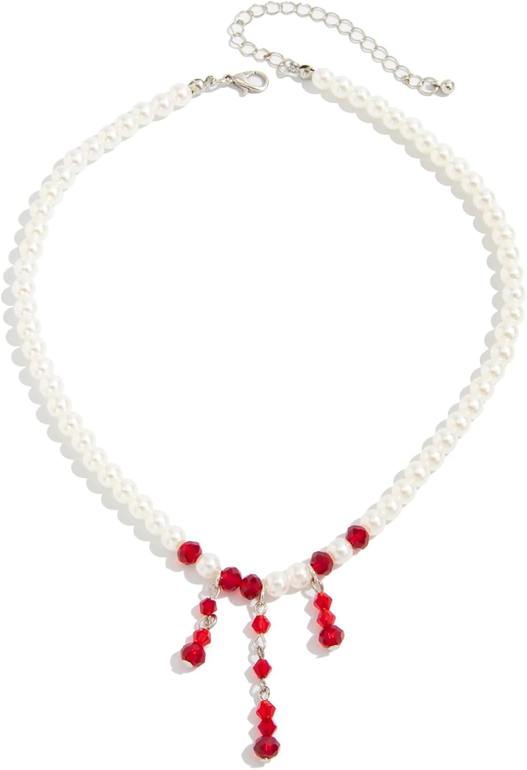 Gothic Blood Pearl Necklace for Women, Adjustable Dripping Blood Choker ...