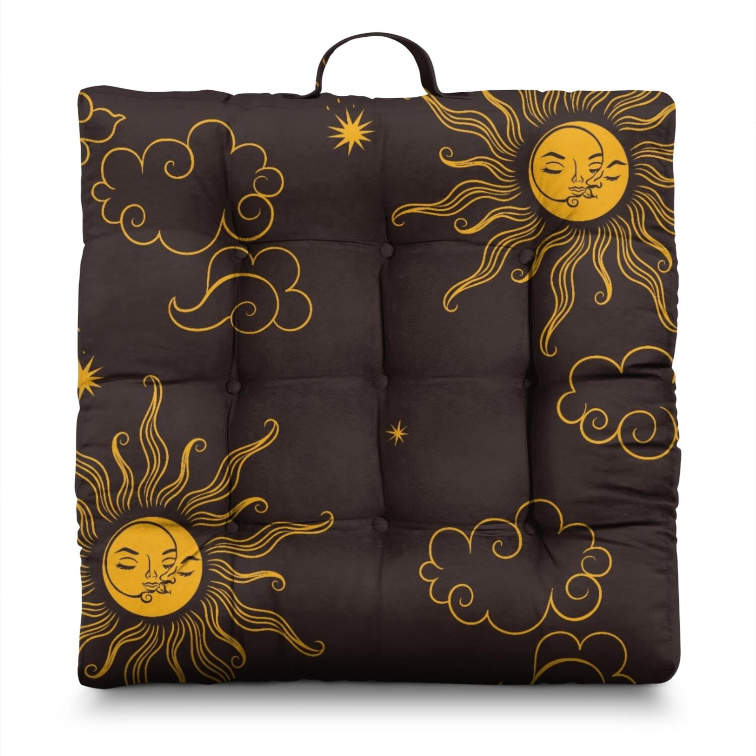 Gothic Boho Floor Pillow Fluffy Square Meditation Cushion with Golden ...