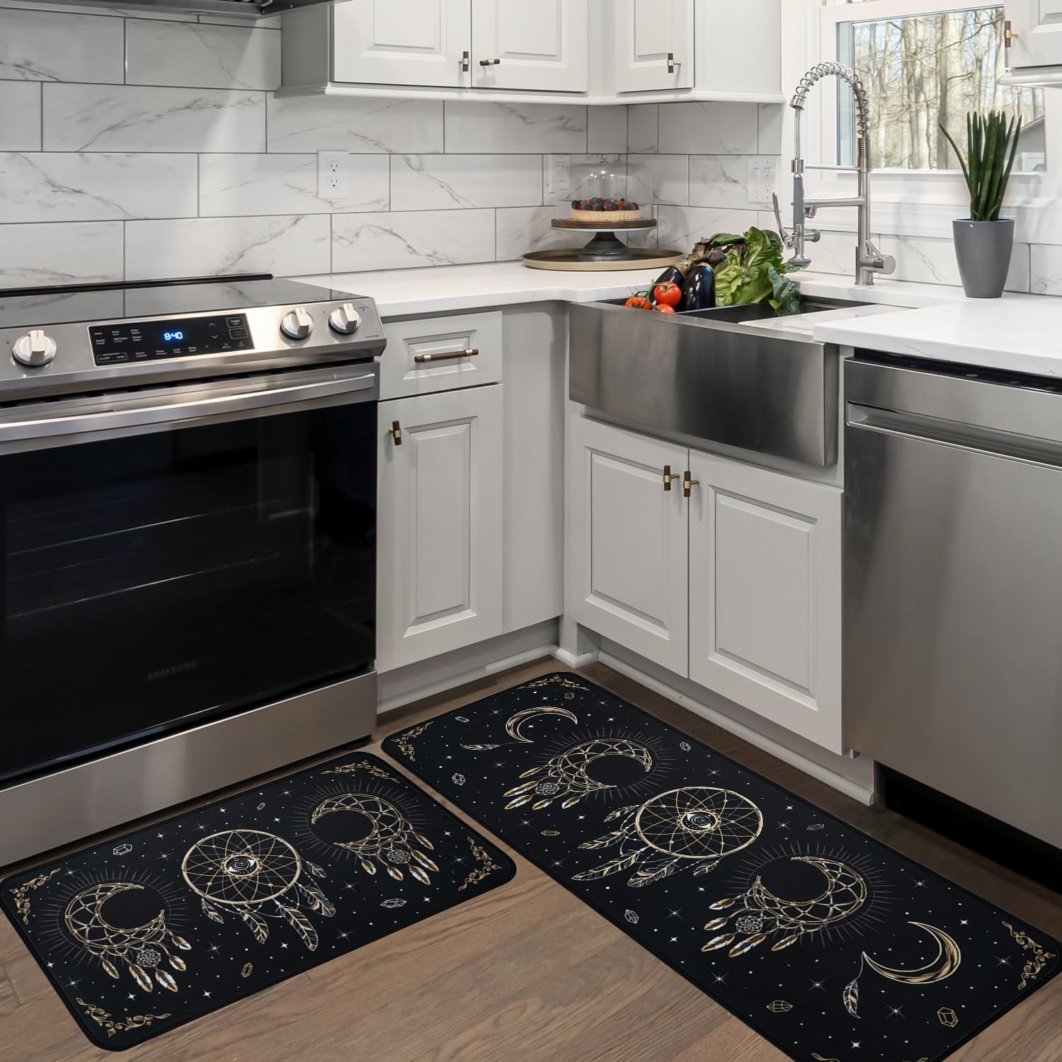 Gothic Boho Kitchen Mats for Floor, Moon Phase Goth Kitchen Rugs Set of ...