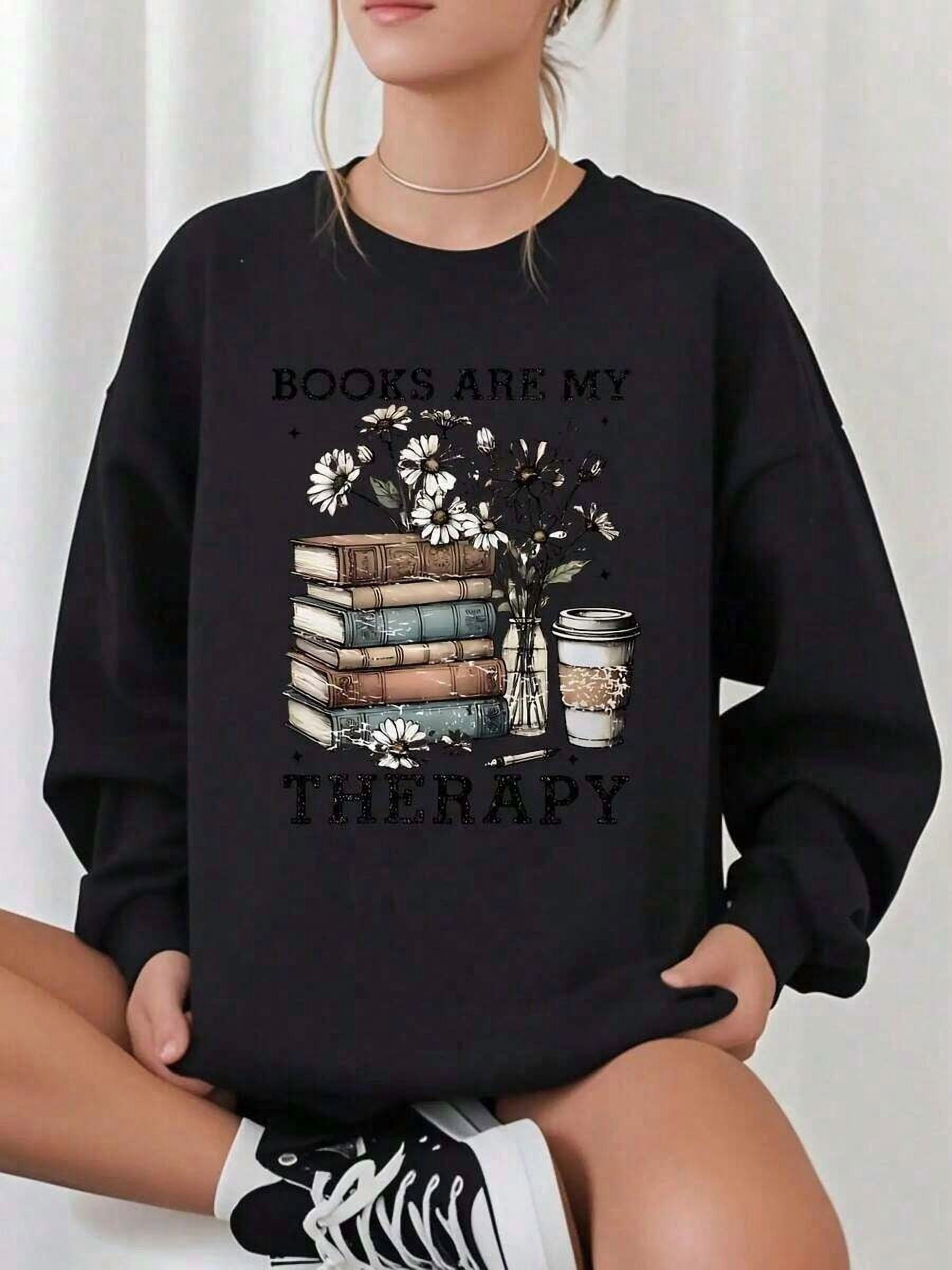 Gothic Book & Rose Print Sweatshirts: Unisex Vintage Cotton Crew Neck ...