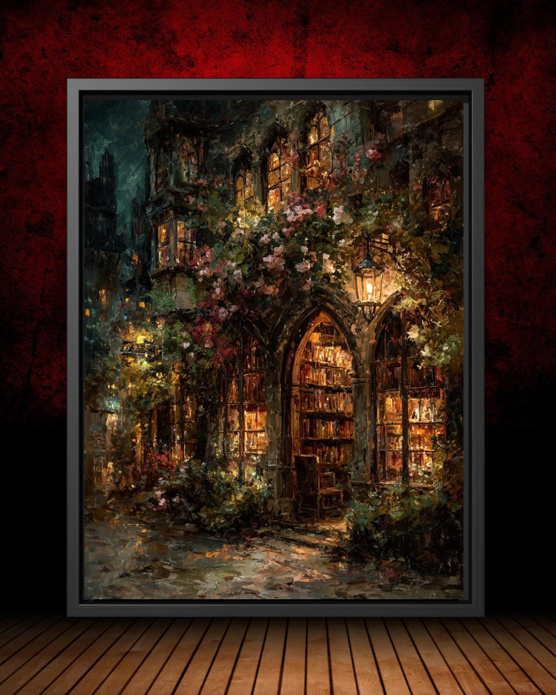 Gothic Bookstore At Night Poster, Dark Academia Library Wall Art ...