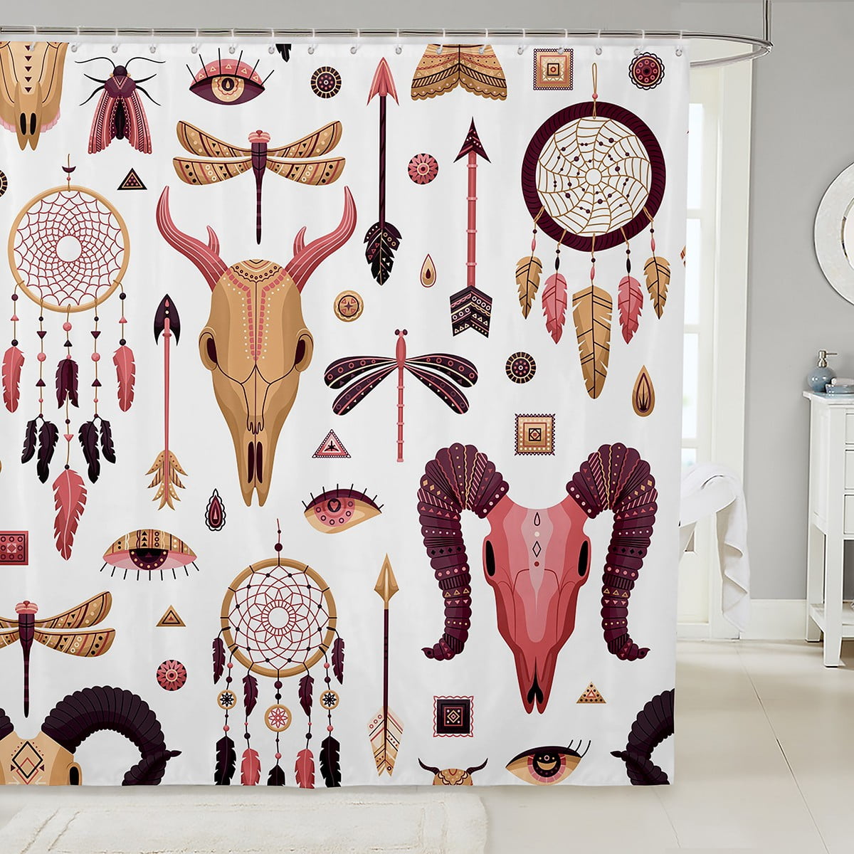 Gothic Bull Skull Bath Curtain Exotic Dream Catchers Bathroom ...