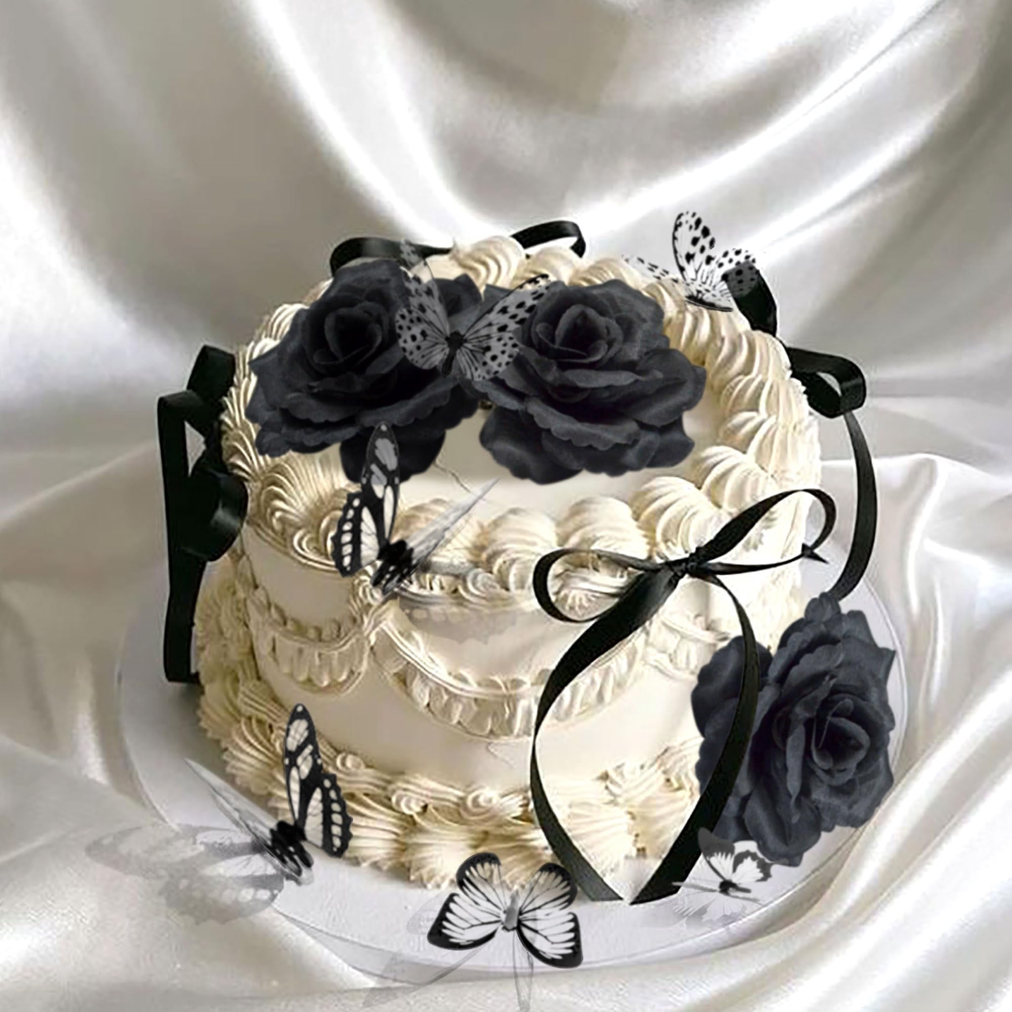 Gothic Cake Decorations Bows Butterfly Black ITL1 Rose Cake Topper ...